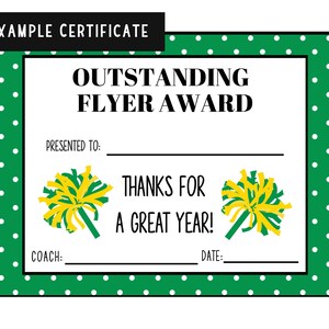 Cheerleading Award Certificates | Green and Gold Pom Poms - Etsy