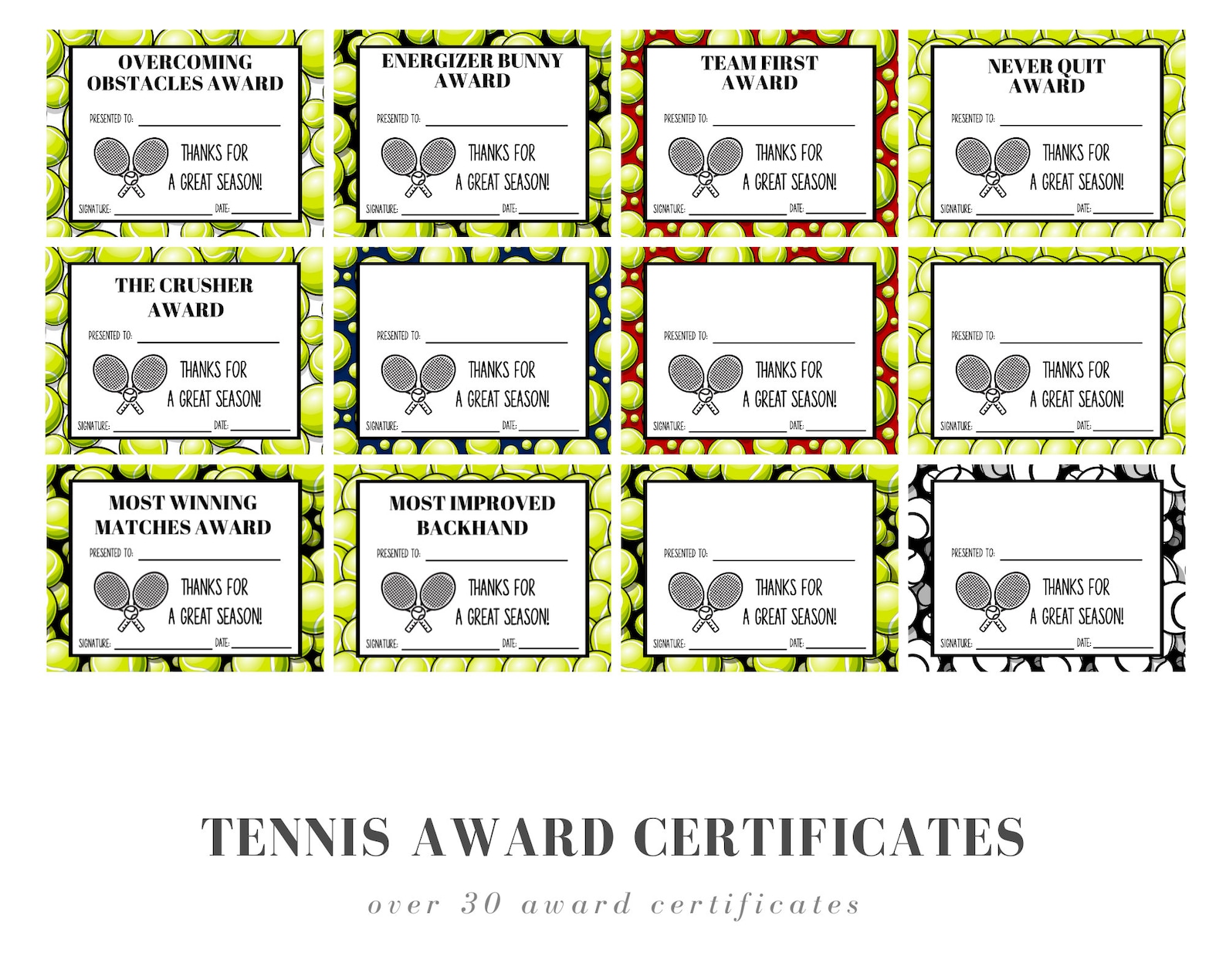 Tennis Award Certificates | End of Season Printable Certificates - Etsy