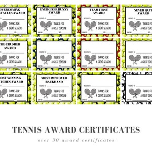 Tennis Award Certificates | End of Season Printable Certificates - Etsy