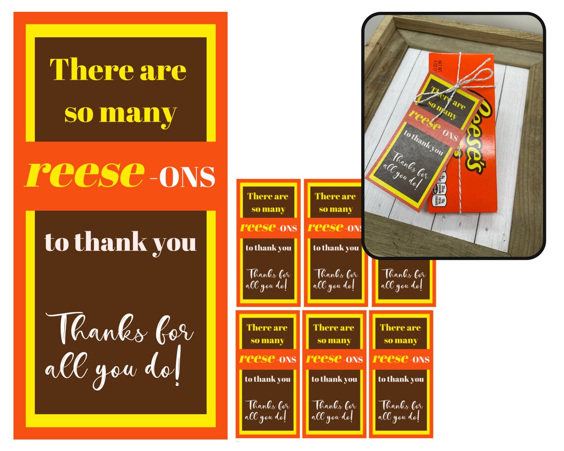 Reeses Candy Printable Tags Thank You Candy tags Thank You | Etsy