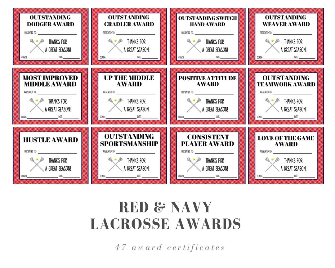 Lacrosse Award Certificates - Red and Navy - Etsy