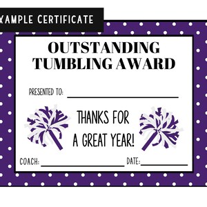 Cheerleading Award Certificates | Purple Pom Poms - Etsy