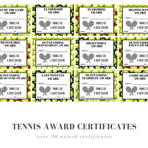 Tennis Award Certificates | End of Season Printable Certificates - Etsy