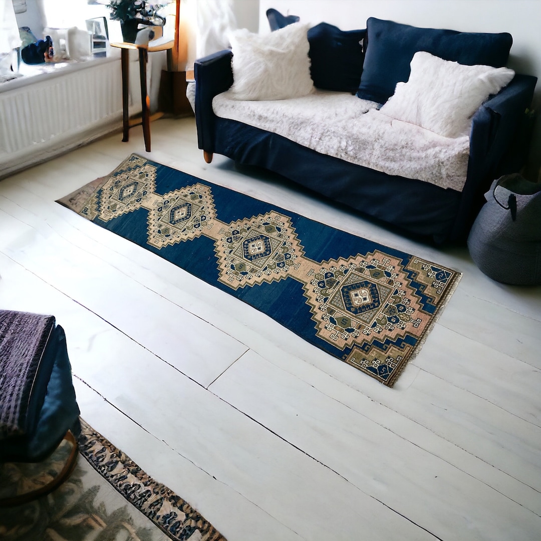 2x10, Blue Runner Rug, Kitchen Rug, Bohemian Decor Rug, Rug for Bedroom ...