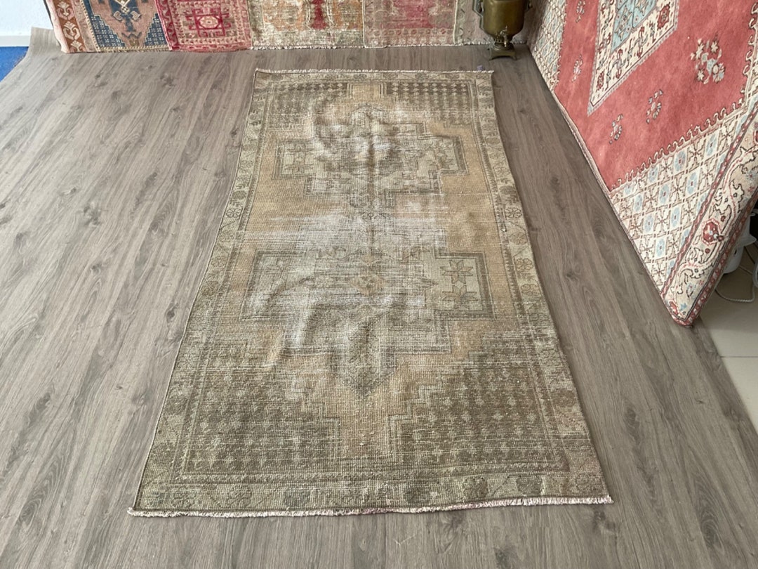 4x8 Muted Area Rug, Neutral Rug, Kitchen Rug, Antique Rug, Bohemian ...