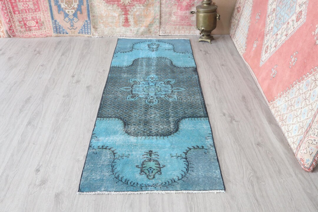 2x7 Blue Overdyed Runner, Handmade Rug, Oriental Rug, Runner Rug ...