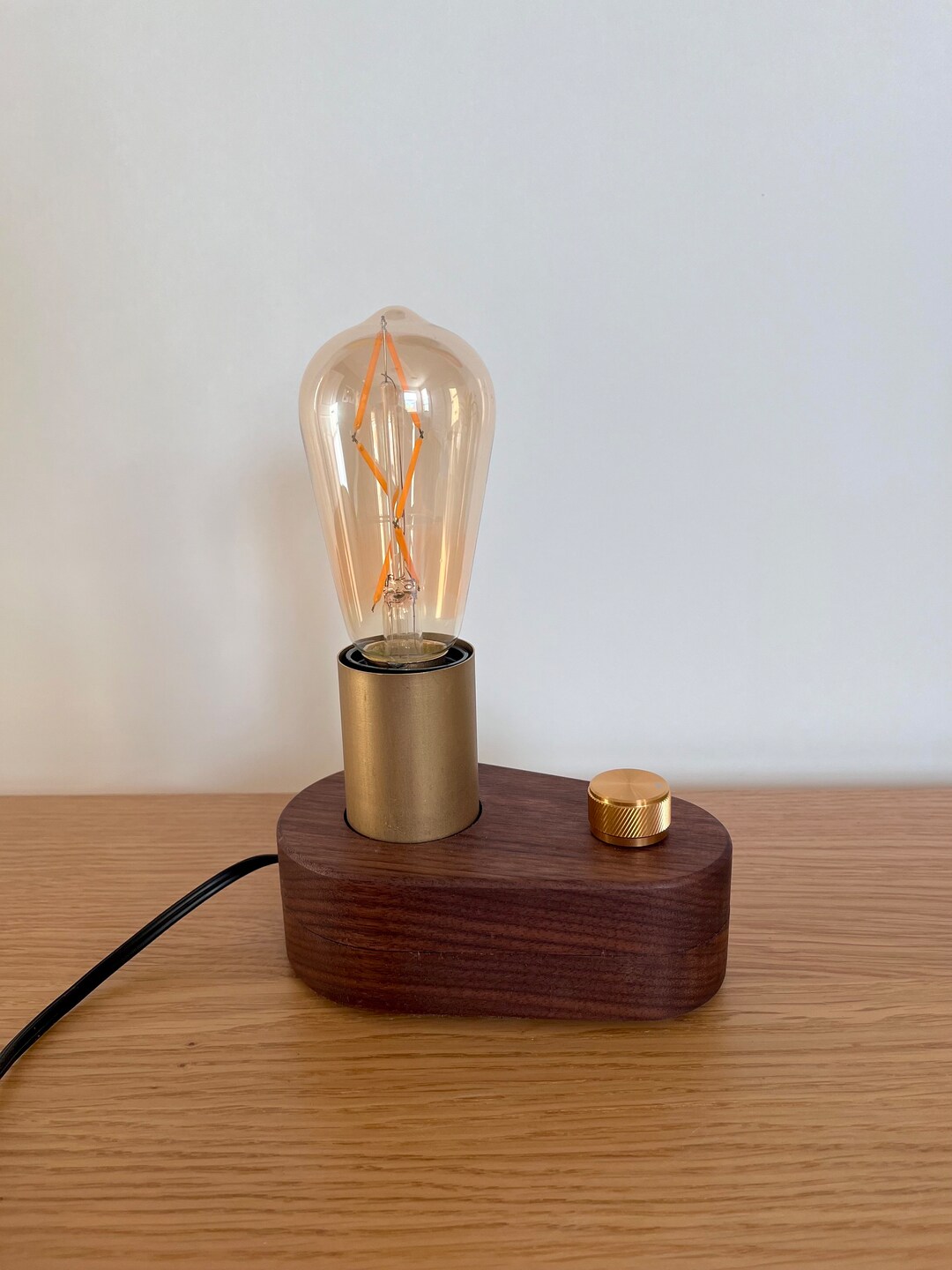 Solid Walnut & Brass Bedside Lamp With Edison Bulb - Etsy