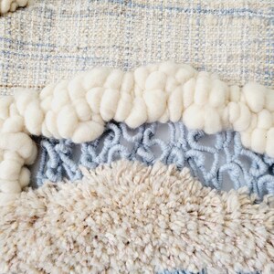 Cream and Blue Tufted Fiber Art Wall Hanging. Vintage 70s Rya Looped ...