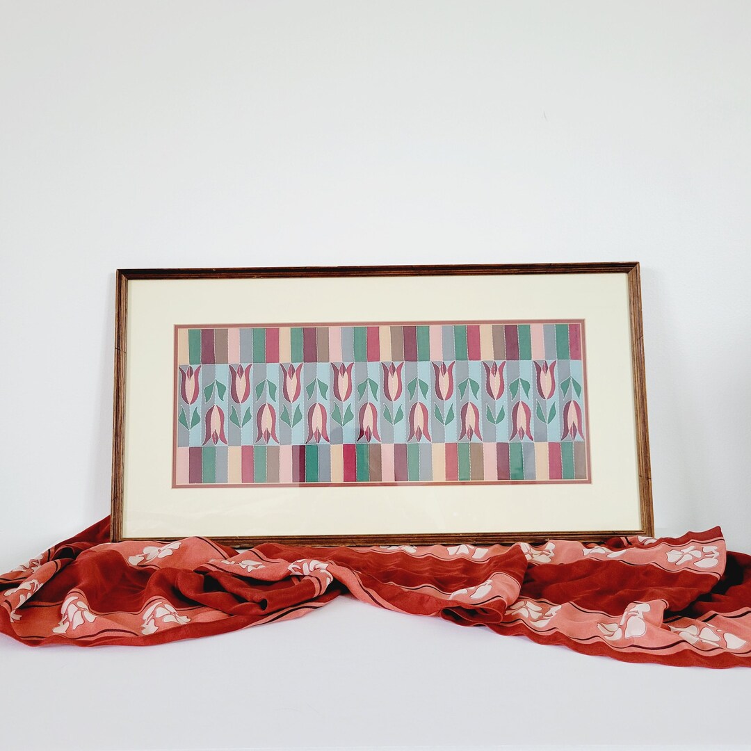 Quilted Colorblocked Tulip Wall Art. Framed Rustic Fiber Art Wall ...