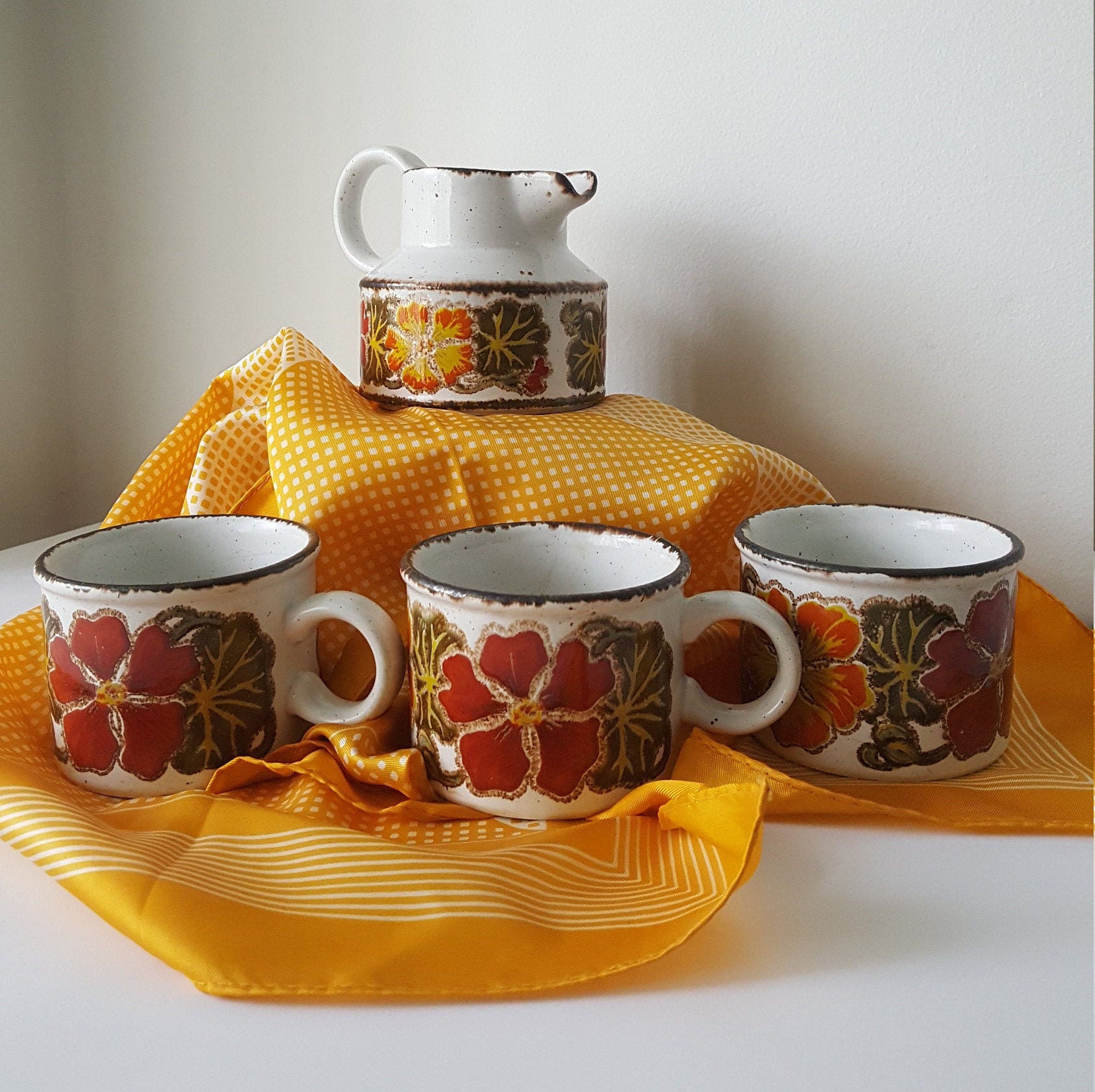 Midwinter Stonehenge Nasturtium Creamer and Cup Set. Vintage 70s Floral ...