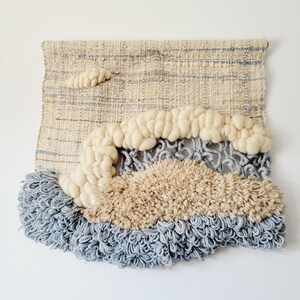 Cream and Blue Tufted Fiber Art Wall Hanging. Vintage 70s Rya Looped ...