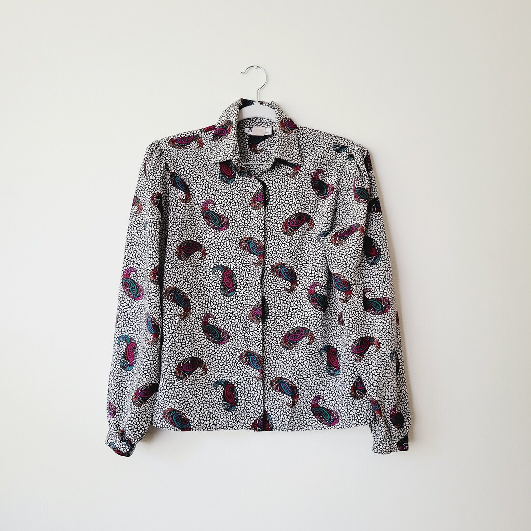 Vintage 80s Paisley Cheetah Print Blouse: Puff Sleeve Button Up - Etsy