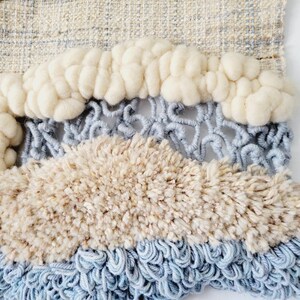 Cream and Blue Tufted Fiber Art Wall Hanging. Vintage 70s Rya Looped ...