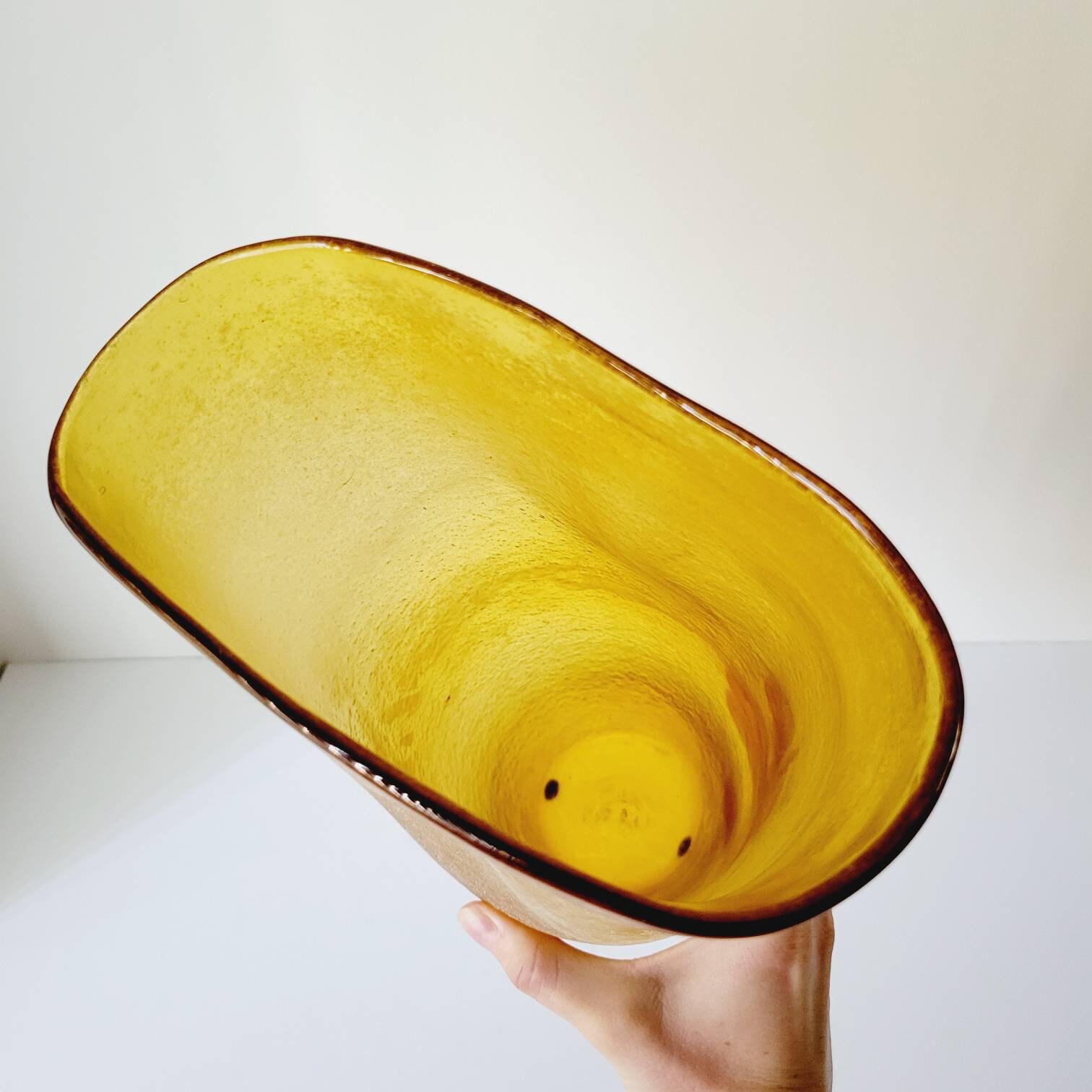 Tall Amber Textured Glass V Shaped Vase. Open Rim Art Glass | Etsy