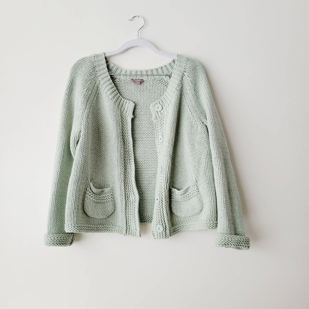 Y2K Chunky Knit Pastel Green Snap Front Sweater. Vintage J. Jill Granny ...
