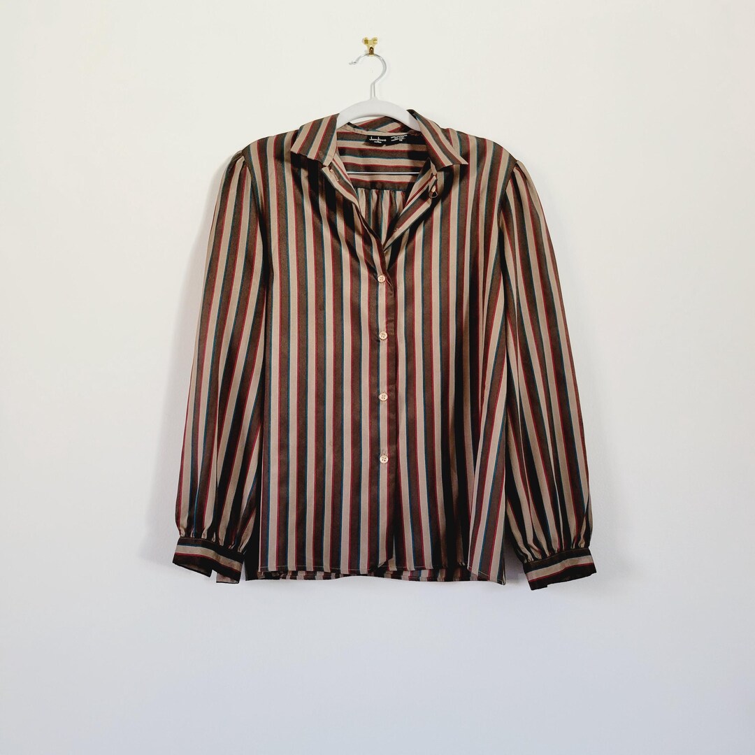 80s Bold Vertical Striped Button up Blouse. Vintage James Kenrob by ...