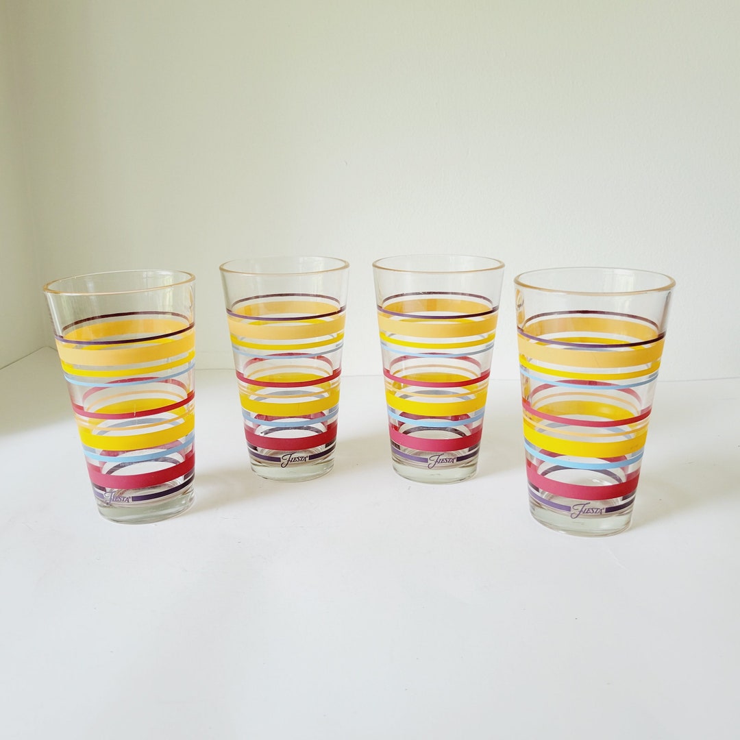 Vintage Fiesta Striped Tumblers, Retro Drinking Glasses, Colorful ...