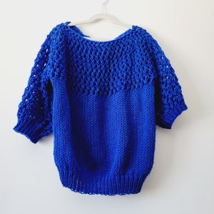 Bright Cobalt Blue Hand Knit Boat Neck Sweater. Chunky Open Knit ...