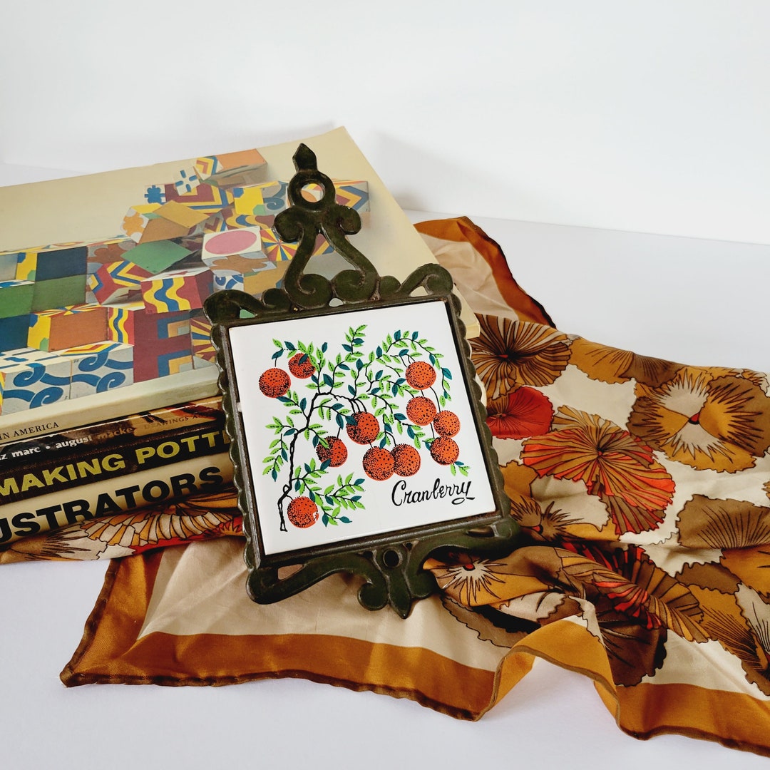 Cranberry Tile Cast Iron Trivet. Retro Kitchen Cast Iron Trivet ...
