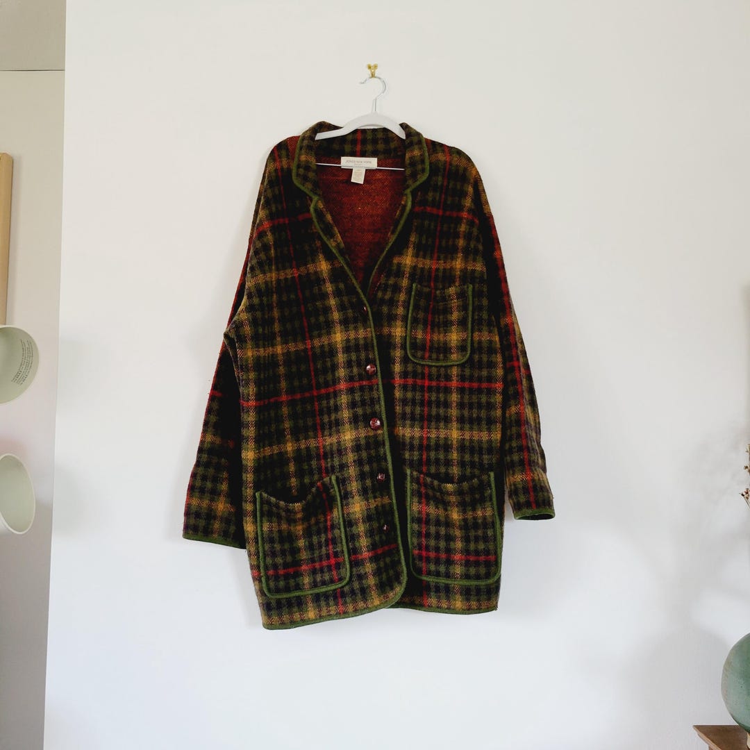 Vintage Jones New York Wool Plaid Duster Jacket. 2XL Lightweight Tartan ...
