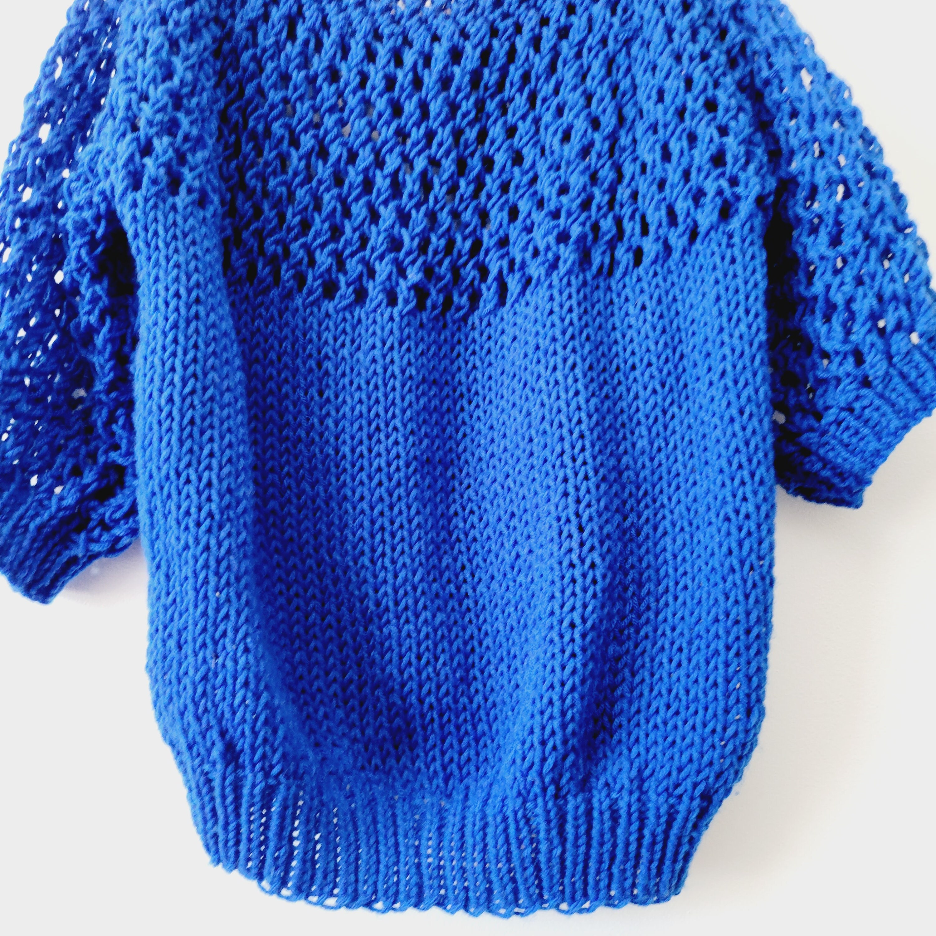 Bright Cobalt Blue Hand Knit Boat Neck Sweater. Chunky Open Knit ...