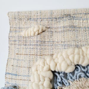 Cream and Blue Tufted Fiber Art Wall Hanging. Vintage 70s Rya Looped ...