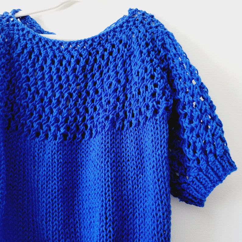 Bright Cobalt Blue Hand Knit Boat Neck Sweater. Chunky Open Knit ...