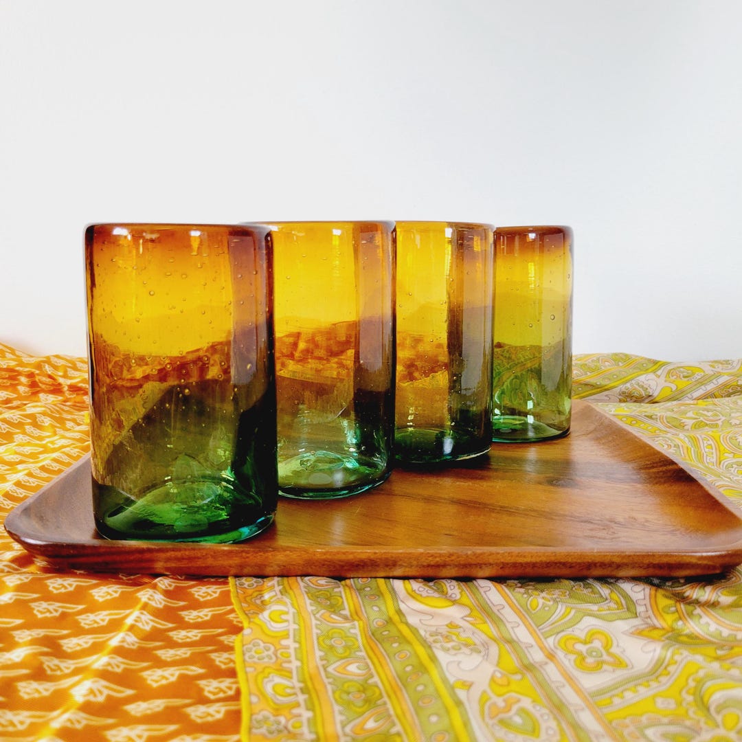 4 Rainbow Ombre Handblown Glass Water Tumblers. Bright Colorful ...