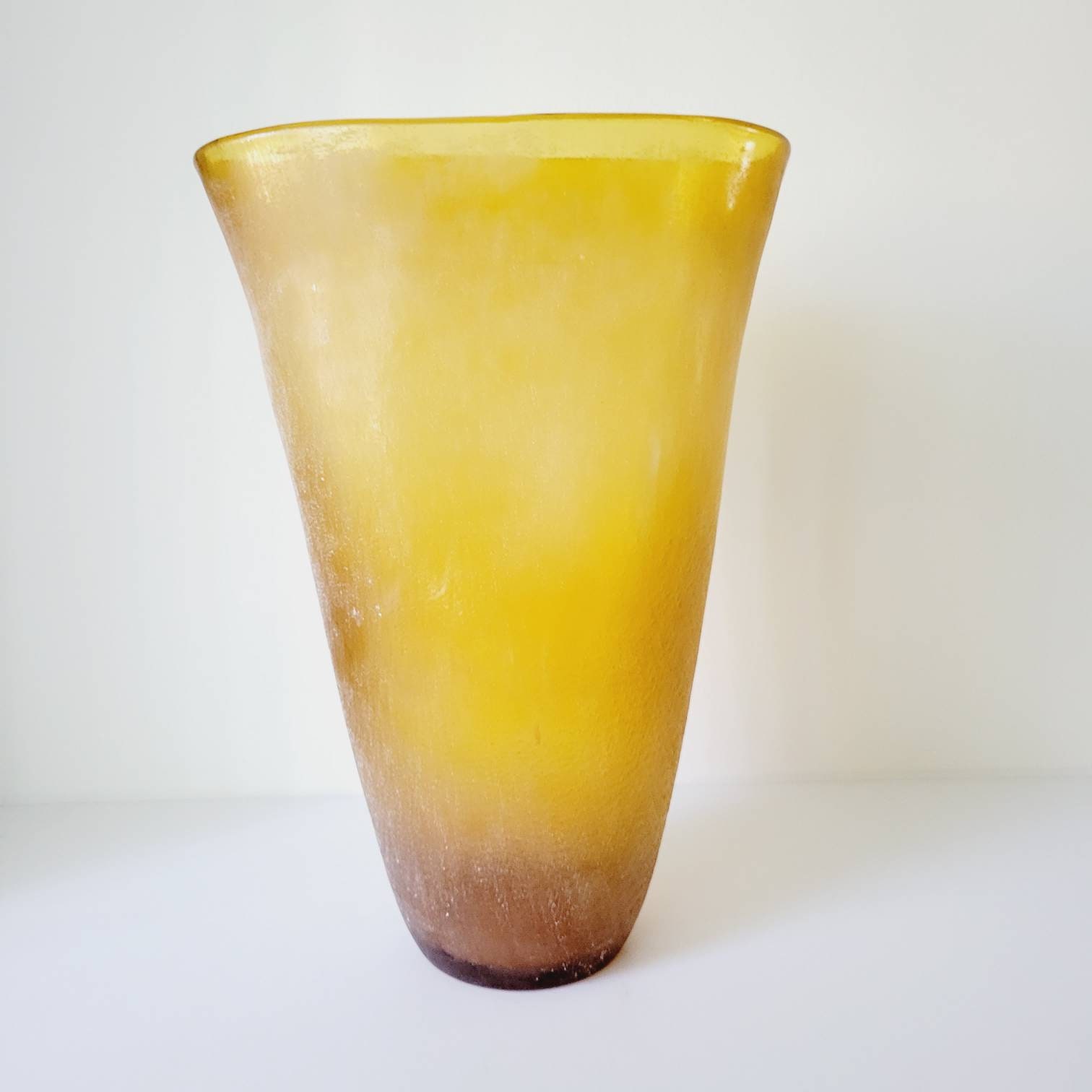 Tall Amber Textured Glass V Shaped Vase. Open Rim Art Glass | Etsy