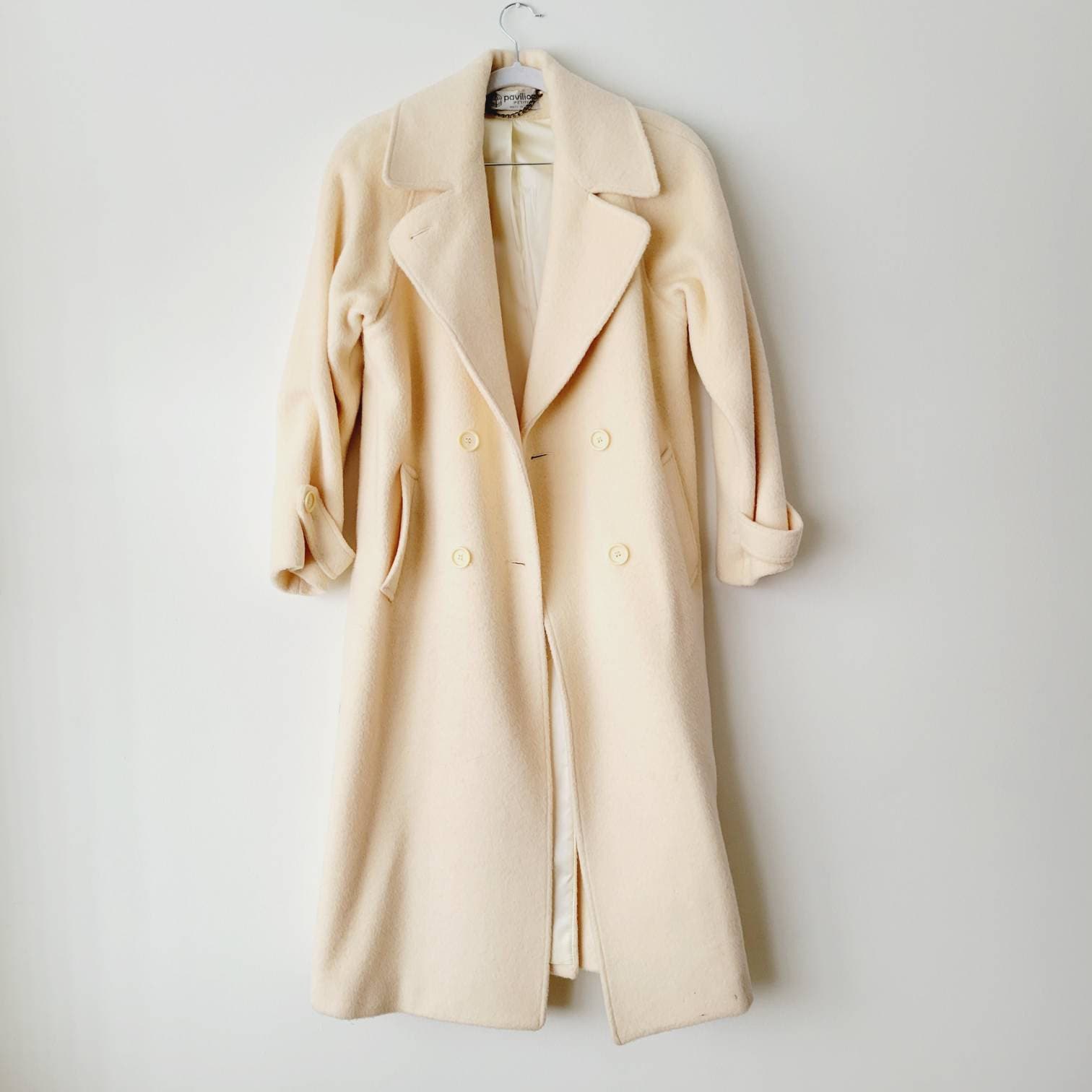 Dramatic Vintage Full-length Ivory Wool Coat. Double Breasted - Etsy