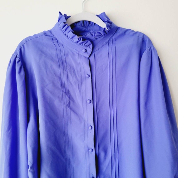 Flowy Periwinkle Ruffled Collar Button Up Blouse. Plu… - Gem