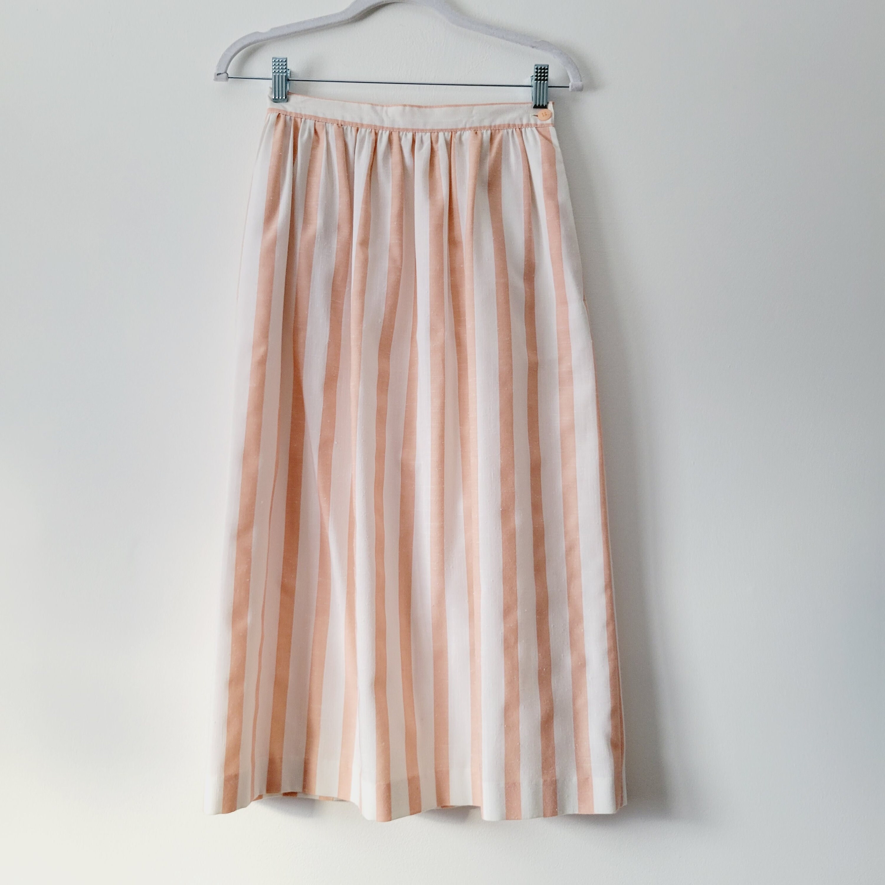 80s Pastel Pink and White Striped Midi Skirt. Vintage Cottagecore Maxi ...
