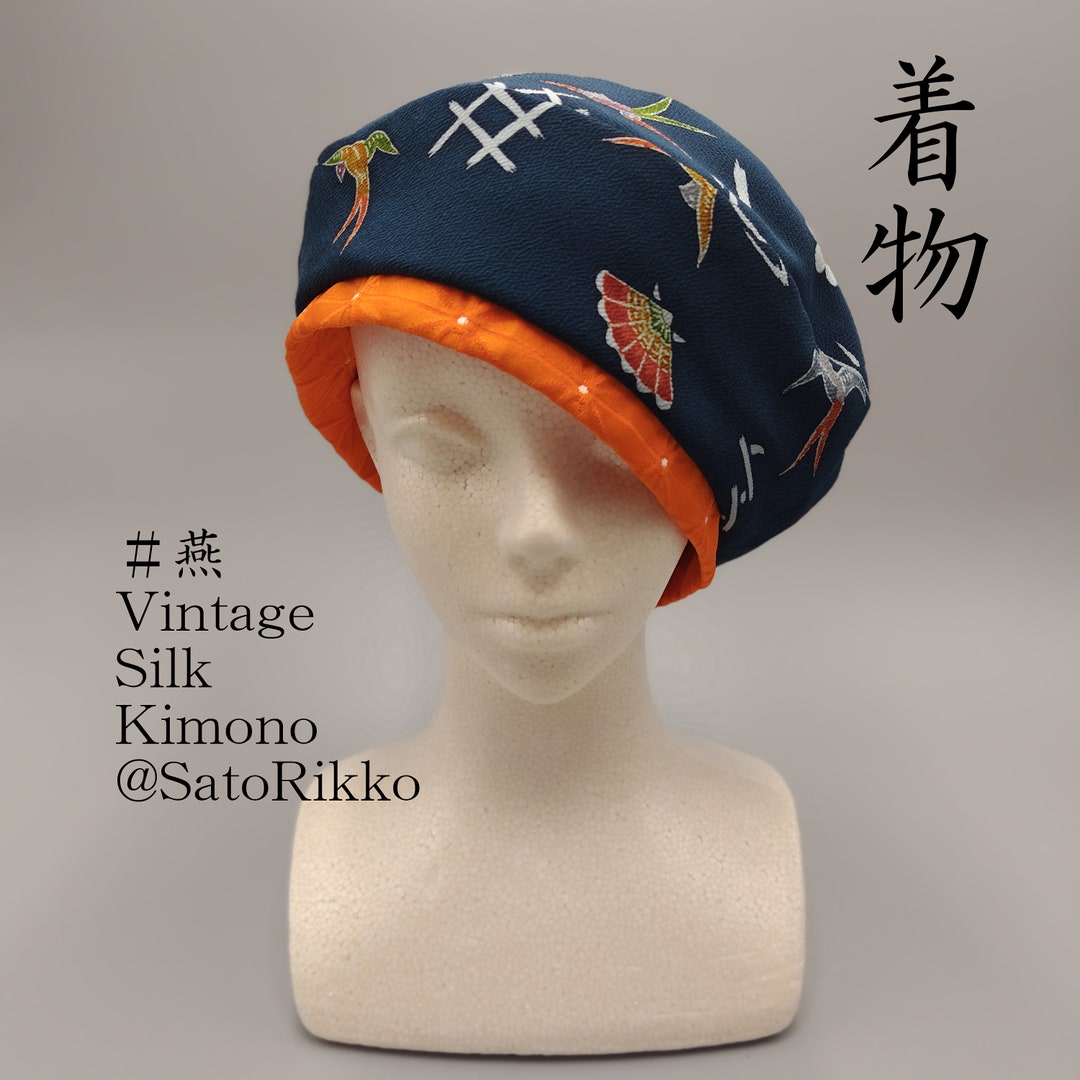 Kimono Remake, Silk Beret, Dark Indigo, One Size Fits All 60cm 23.6inch ...