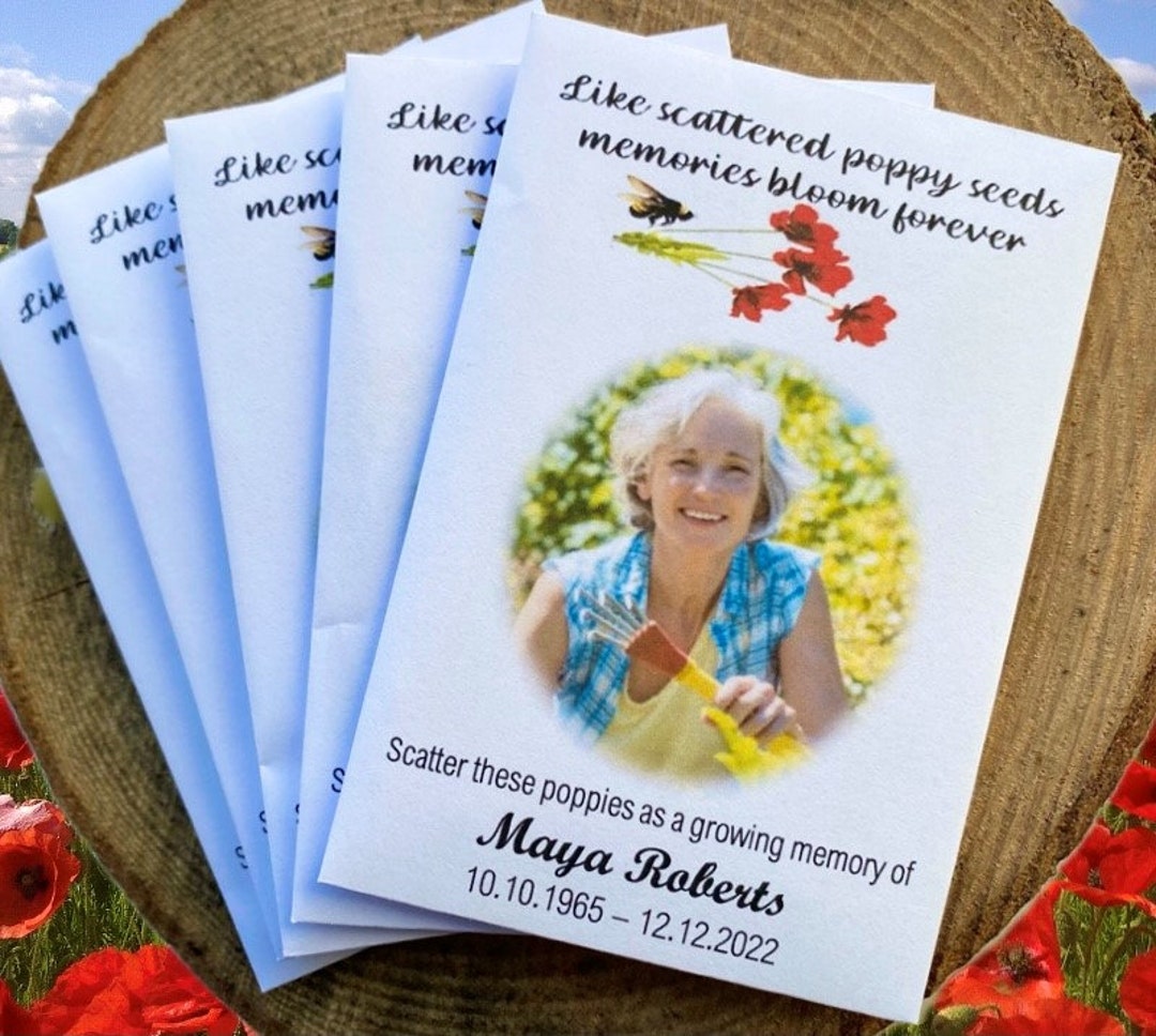 10 Personalized Photo Poppy Funeral Memorial Memory Remembrance Favors ...