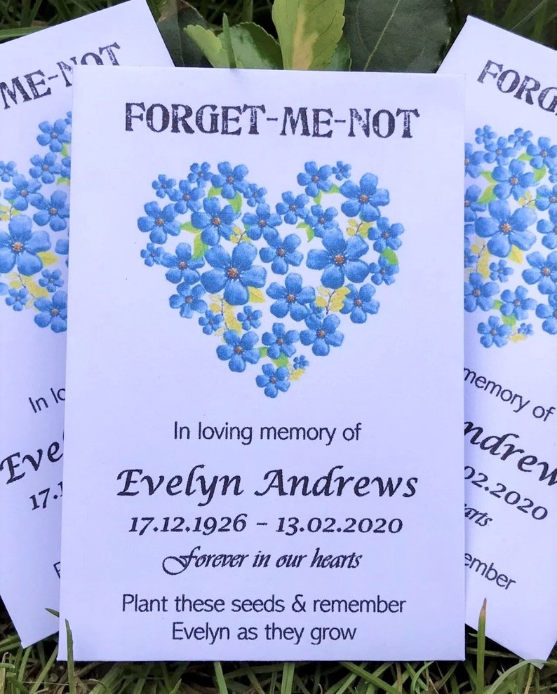 5 Personalised Forget-me-not Seeds Funeral Memorial Memory Remembrance ...