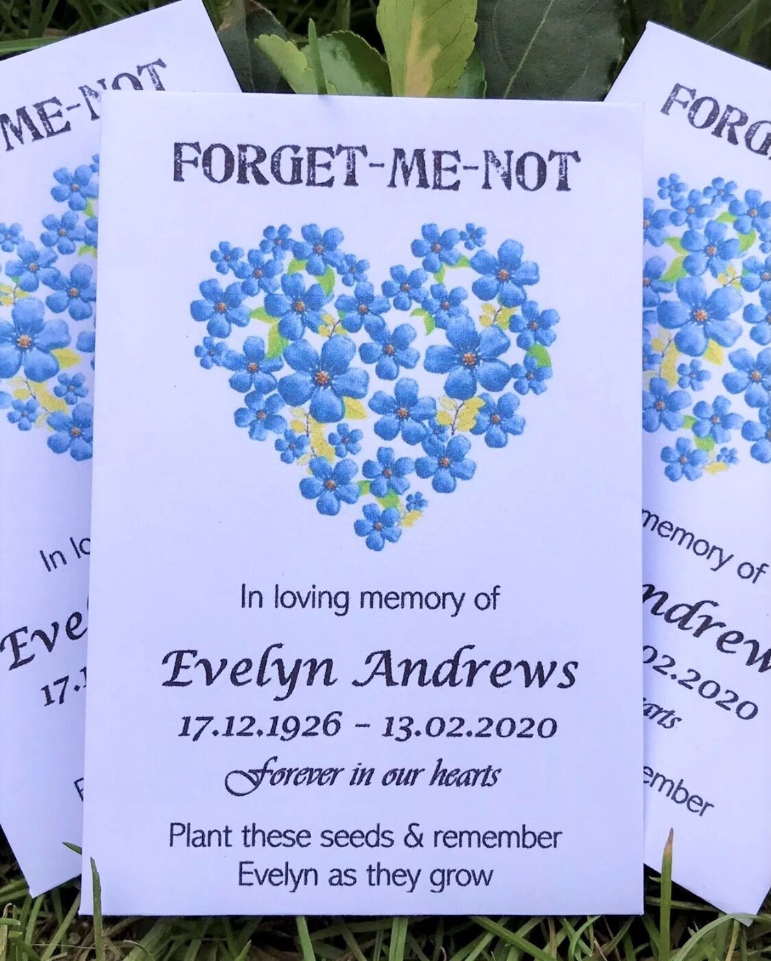 5 Personalised Forget-me-not Seeds Funeral Memorial Memory Remembrance ...