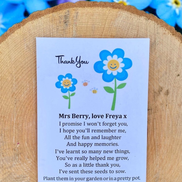 Personalized Teacher Forget Me Not Seed Gift, End of Year Teacher Gift ...