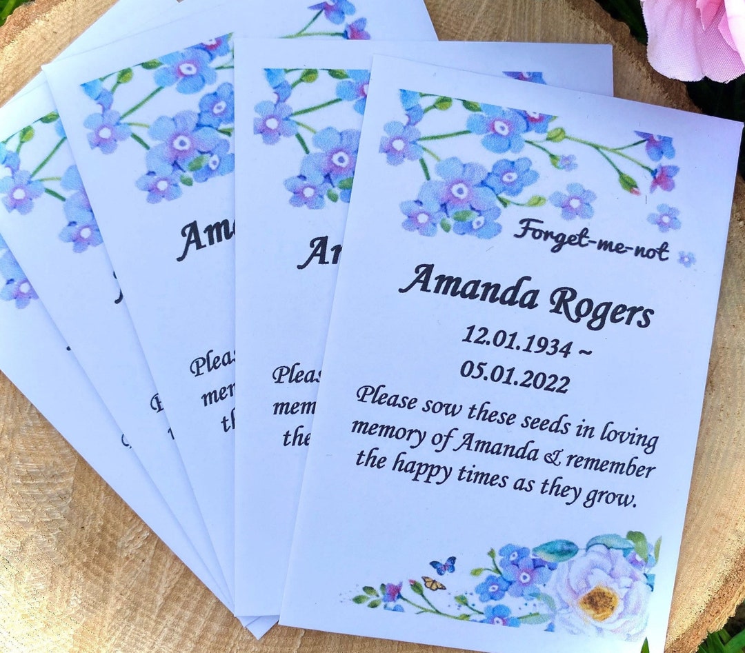 10 Personalised Forget-me-not Seeds Funeral Memorial Memory Remembrance ...