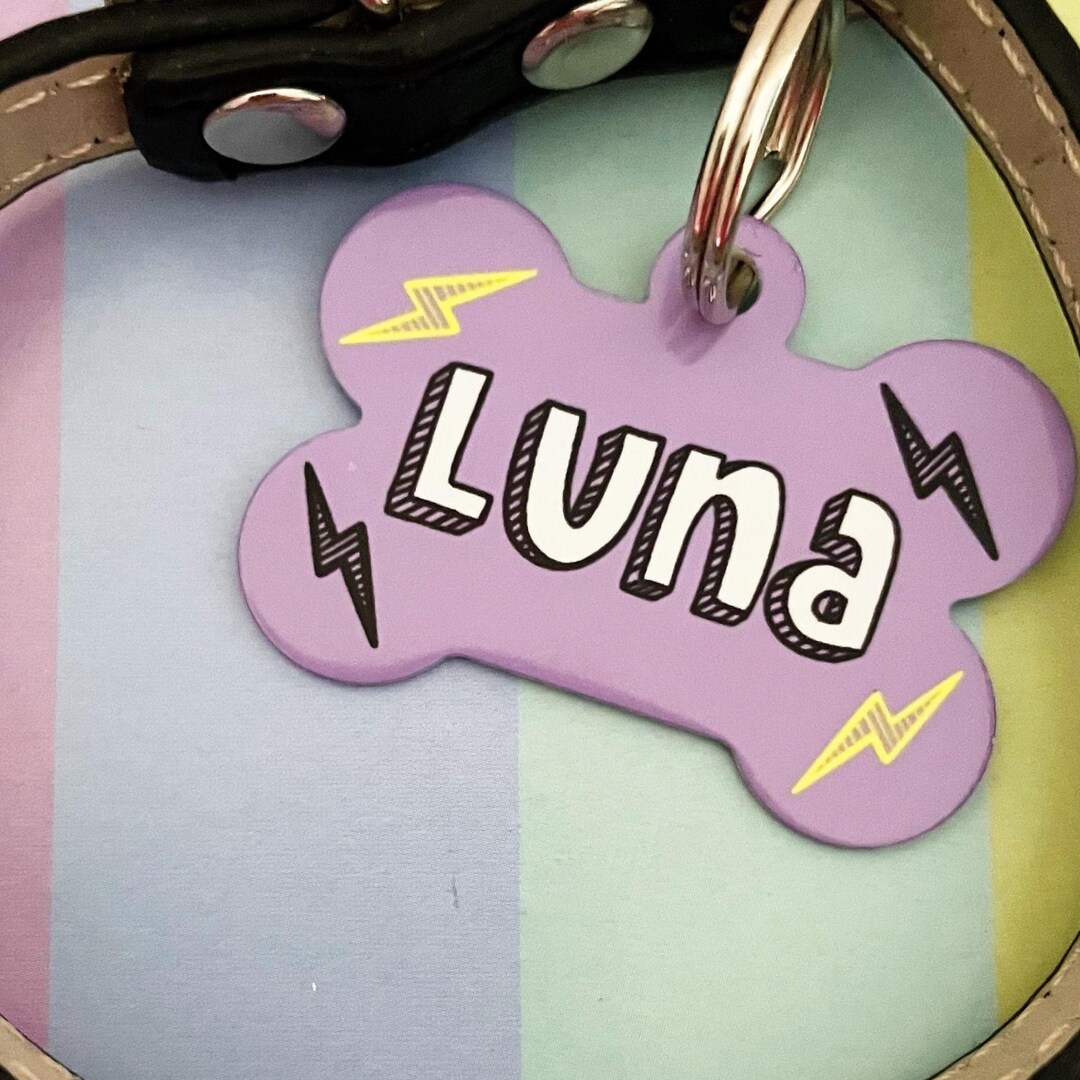 Purple Dog Tag Lightning Dog Tag Bone ID Tag Dog Tag UK - Etsy UK