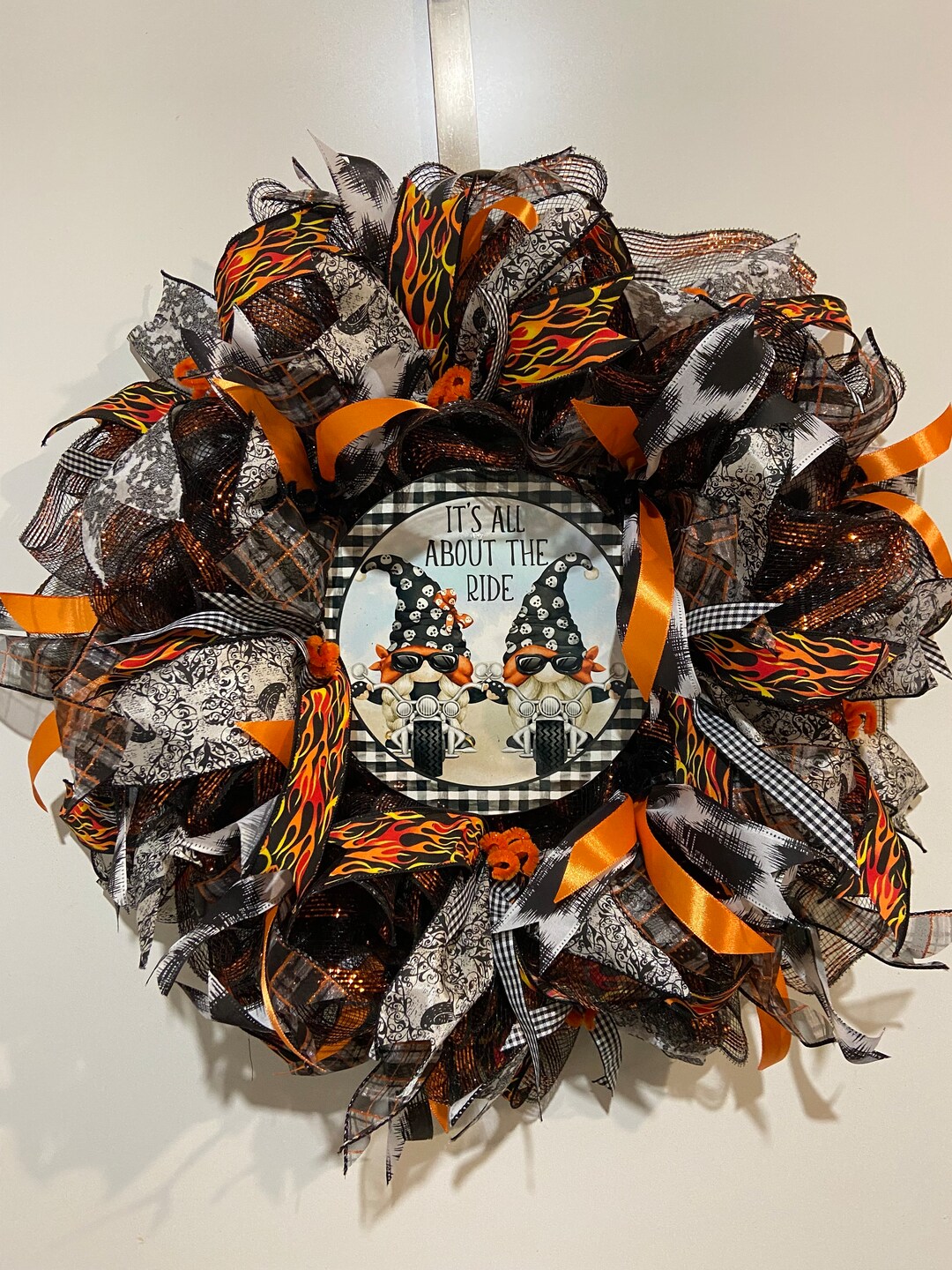 Harley Davidson Wreath, Motorcycle Gnome Wreath, Deco Mesh Wreath ...