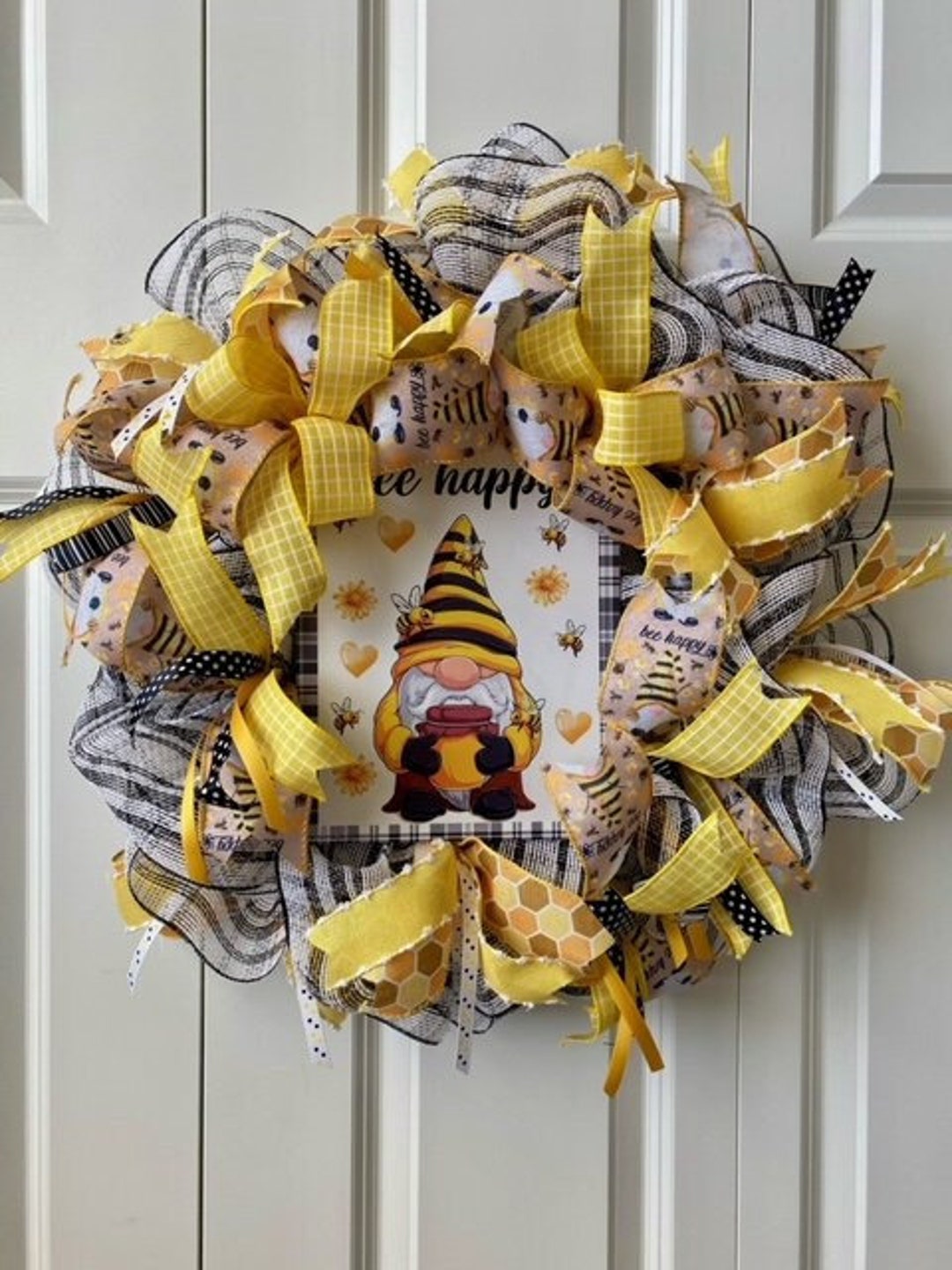 Bumblebee Gnome Wreath, Bee Gnome Wreath, Bumblebee Wreath, Gnome Wreath, Bee Happy Wreath, Bee ...