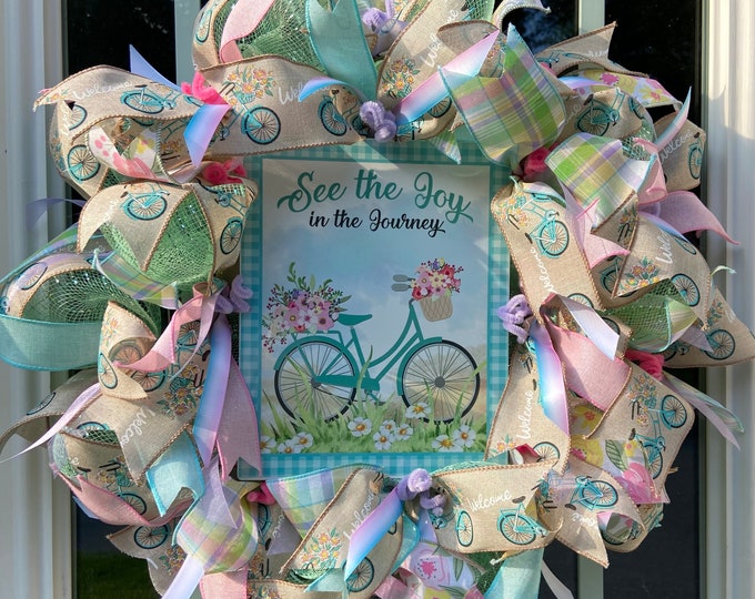 8 Round Bike Welcome Sign, Welcome Sign, Summer Wreath Sign, Bike ...