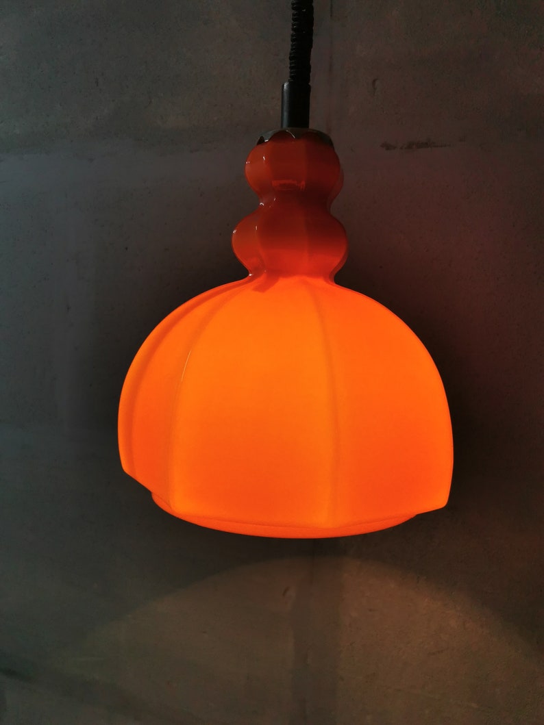 Vintage Space Age Pendant Lamp Cased Orange Glass Lamp MCM Design Cased ...