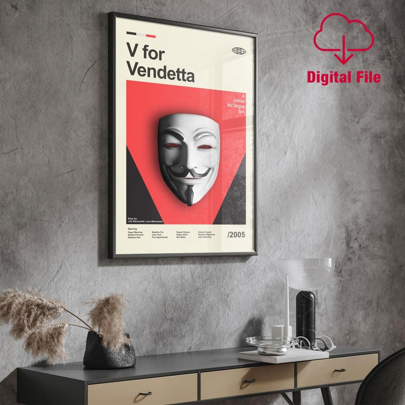 Mid Century Modern V for Vendetta Poster Digital Print, Modern Movie ...