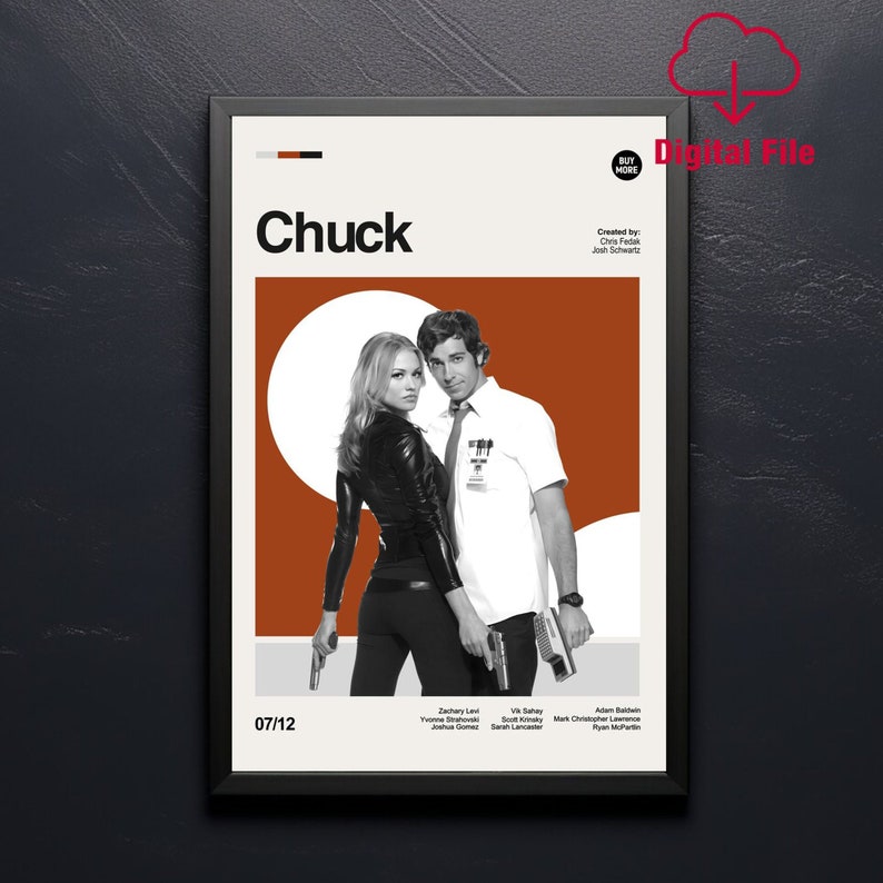 Mid Century Modern Chuck Poster Digital Print, Modern Movie Wall Art ...