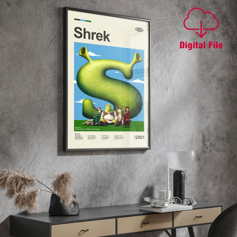 Mid Century Modern Shrek Poster Digital Print, Modern Movie Wall Art ...