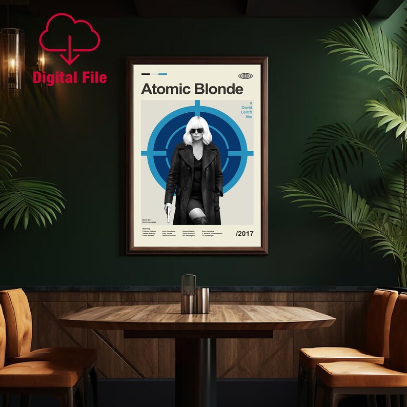 Mid Century Modern Atomic Blonde Poster Digital Print, Modern Movie ...