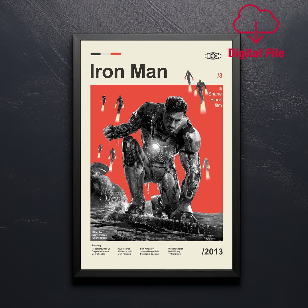 Mid Century Modern Iron Man 3 Poster Digital Print, Modern Movie Wall ...