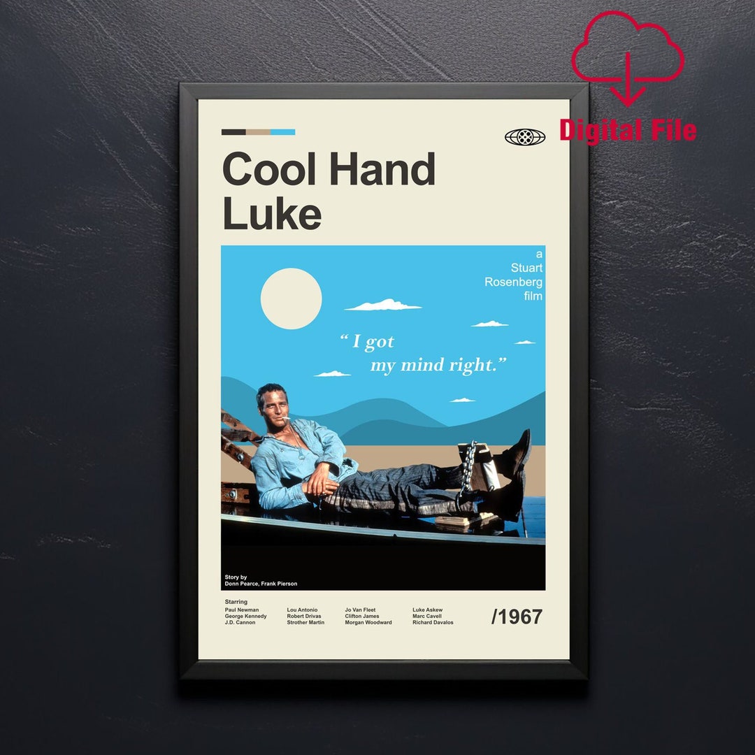 Mid Century Modern Cool Hand Luke Poster Digital Print, Modern Movie ...