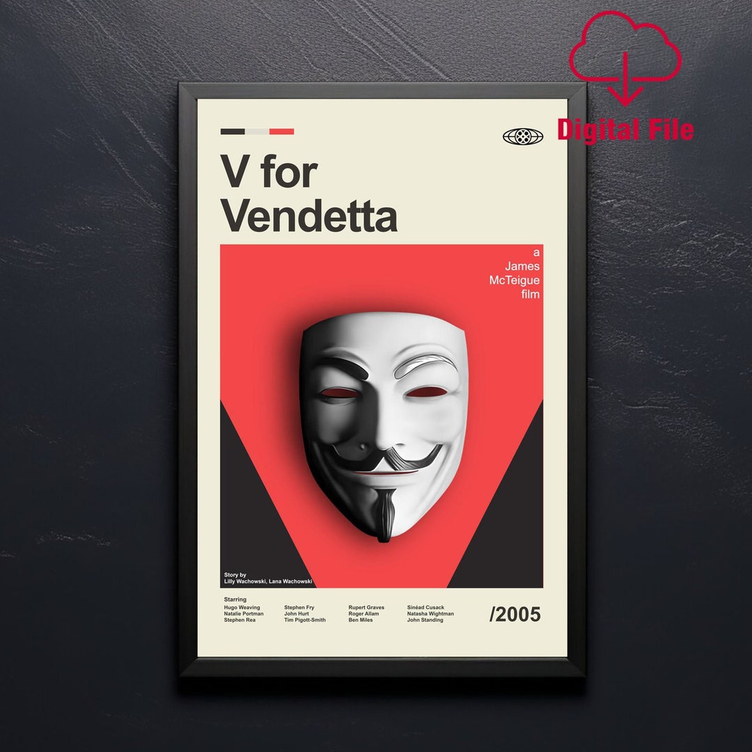 Mid Century Modern V for Vendetta Poster Digital Print, Modern Movie ...